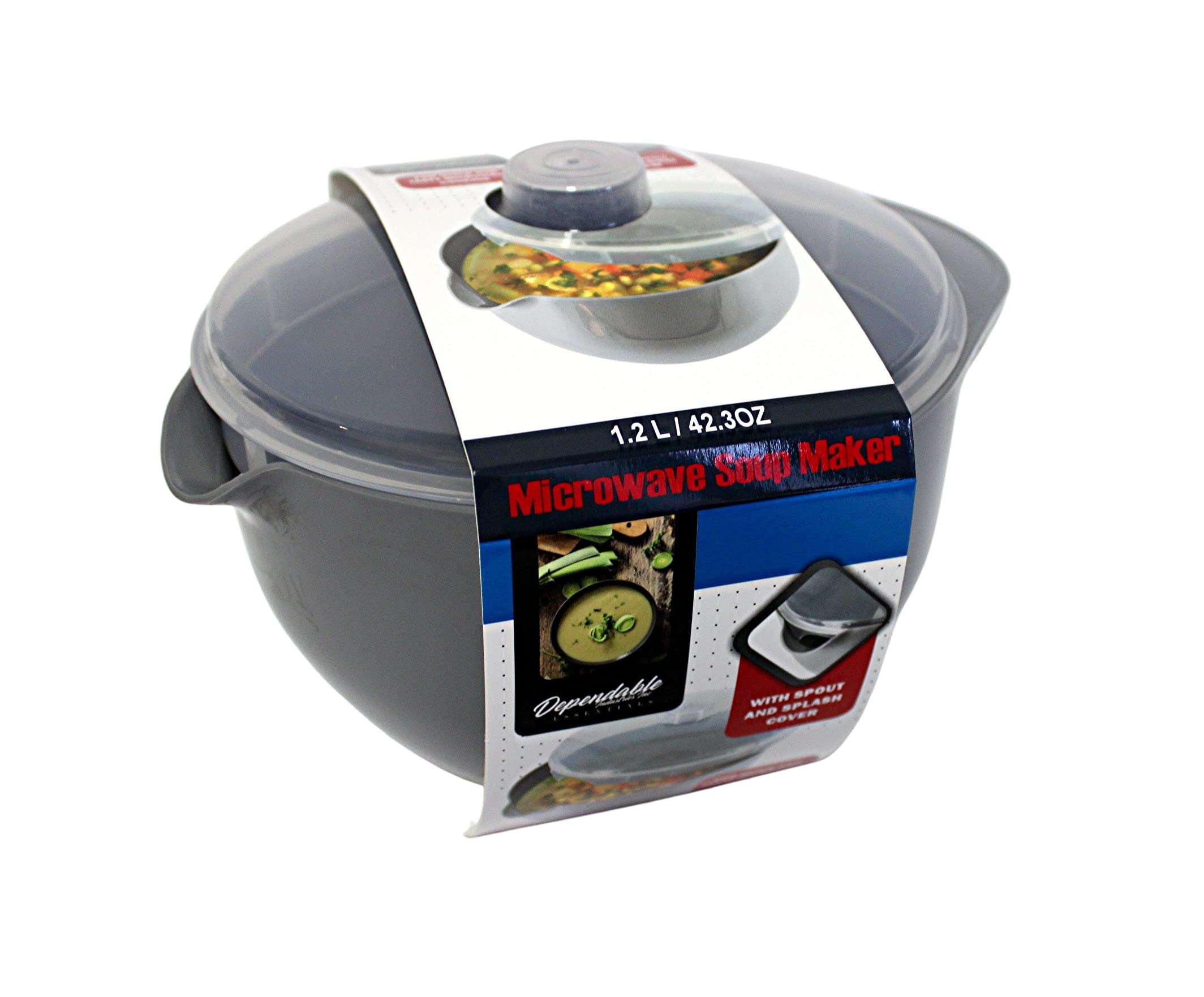 Dependable Industries inc. Essentials Microwave Soup and Stew Maker Microwave Bowl with Spout and Splash Cover Cook Meals In Minutes Rice Pasta Cereal Oats and More 1.2L