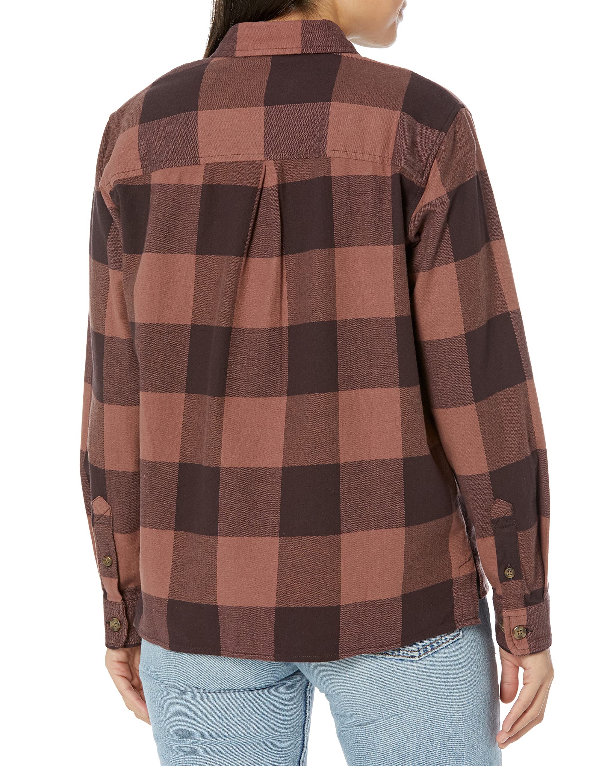 Carhartt Women's Rugged Flex Loose Fit Midweight Flannel Long-Sleeve Plaid Shirt, BlackBerry, Large