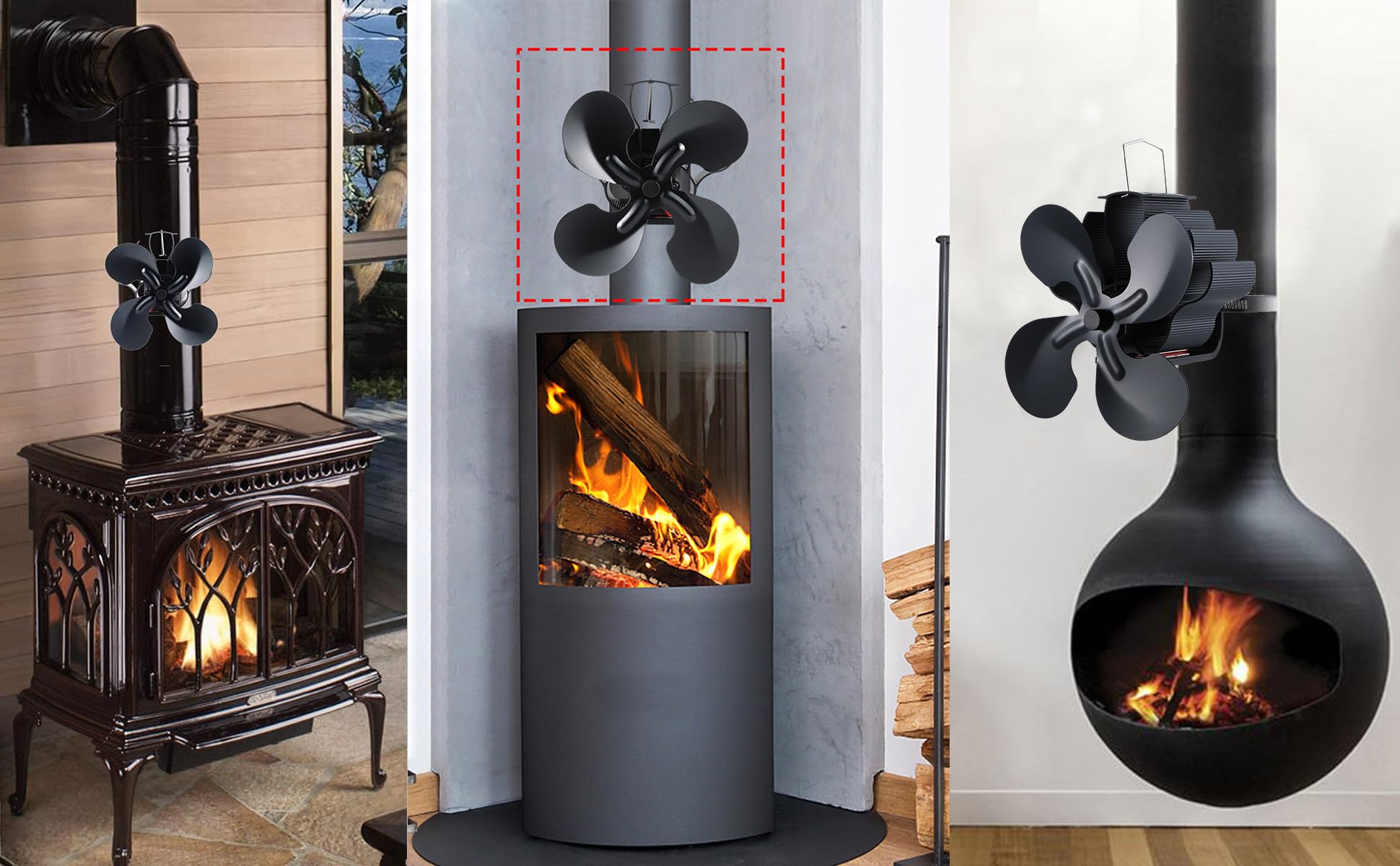CoutureBridal Heat Powered 4 Blades Stove Fan,Silent Flue Pipe Fireplace Fan, Eco-Friendly on Chimney for Wood Log Burner Fireplace