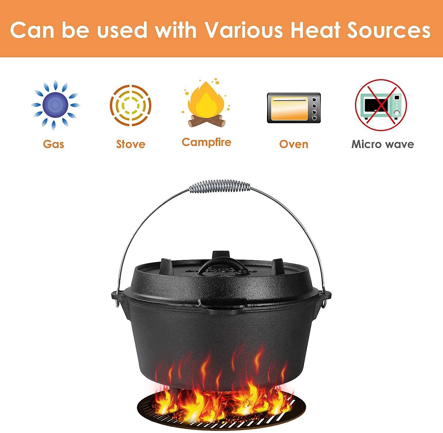 Dutch Oven, 13.2 Quart Cast Iron Dutch Oven, Pre-Seasoned Cast Iron Dutch Oven, With Lid Lifter Handle & stand, With Feet, Dual Function Lid Griddle for Cooking Camping Home BBQ