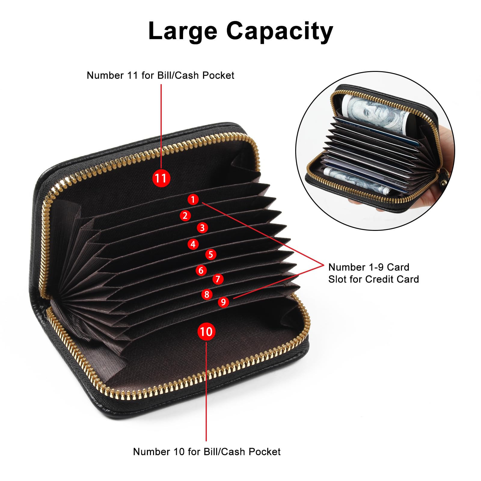 EcoVision Credit Card Holder RFID Card Case Wallet, Small Accordion Zipper Card Case Holder, Card Organizer Case for Women Men