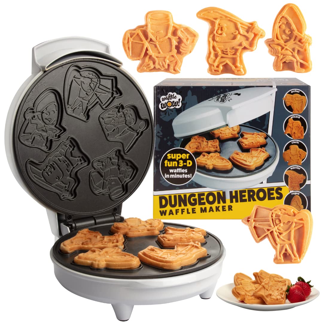 Dungeon Heroes Electric Mini Waffle Maker- Eat Wizards Fighters Clerics for Breakfast- Novelty Pancakes in Minutes, Non-Stick Fantasy Dragon Fun for Tabletop Gamers and Great Waffler Gift Idea