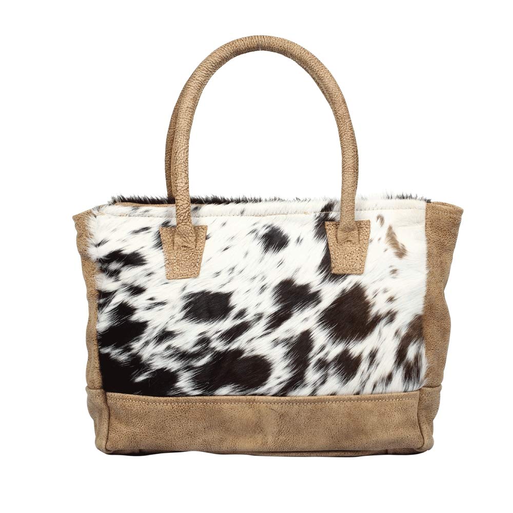 Myra Bag Black & White Cowhide & Leather Handbag S-1314, 13.5" W x 10" H x 4" D