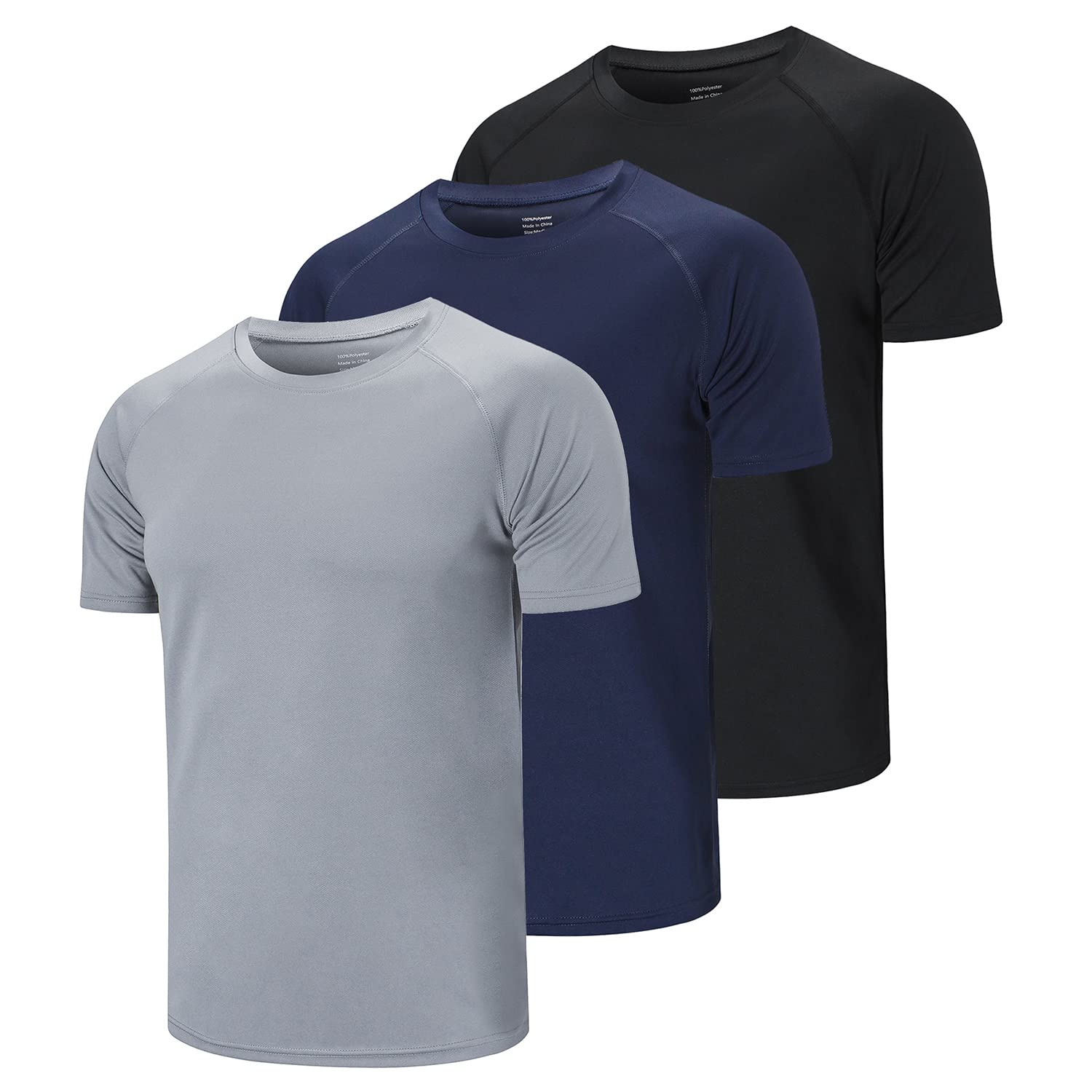 Cimic Workout Shirts for Men, 3 Pack Mens Crew Neck Casual Gym Shirts Short Sleeve Plain Athletic Moisture Wicking Dry Fit Active T-Shirts-Navy (Medium, 590-Black Grey Navy)