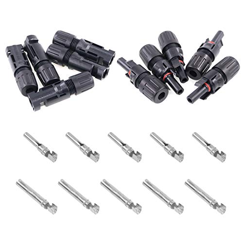 Glarks 22Pcs Cable Connectors Solar Panel Extension Adaptor Y Branch 1 to 4 Parallel Adapter Cable Wire Plug and 5 Pair Male/Female Solar Panel Cable Connector Set for Solar Panels (M/FFFF + F/MMMM)