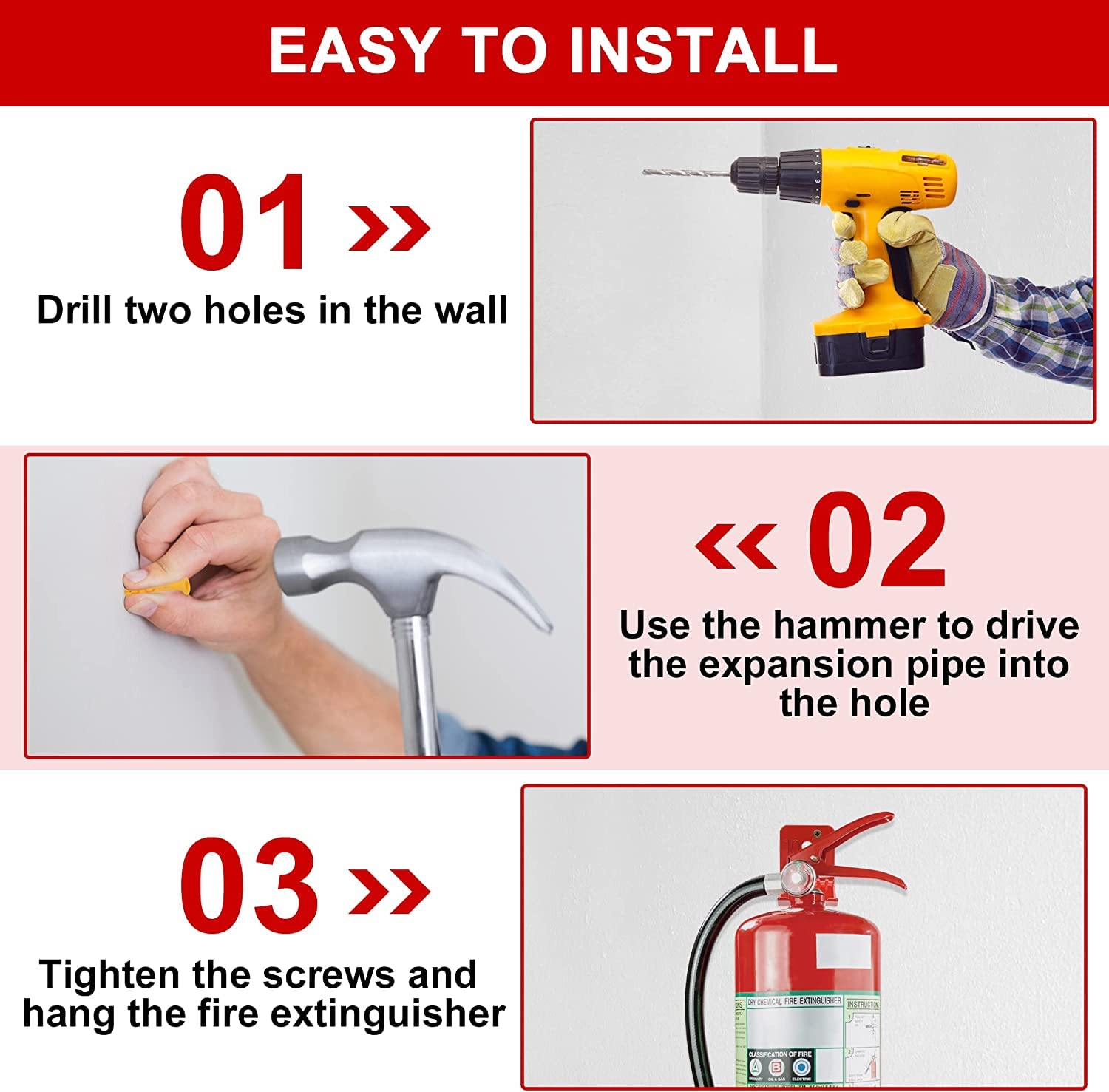 Fire Extinguisher Bracket, Fork Style Hanger for Fire Extinguishers Neck Under 1.1 inch, Wall Hook Bracket with Valve Body Slots, for 5lb-15lb Dry and Water Extinguishers (Red, 4 Pack)