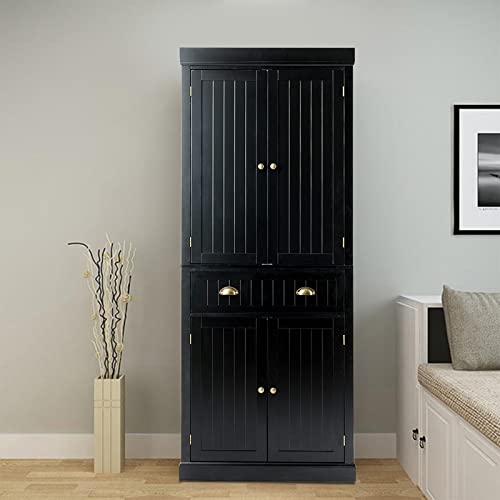 Tangkula 72" H Kitchen Pantry Cupboard Cabinet, Traditional Freestanding Large Tall Storage Cabinet with 2 Cabinets and Drawer, Adjustable Shelves Design, for Living Room Kitchen, 30 x 16 x 72 Inch