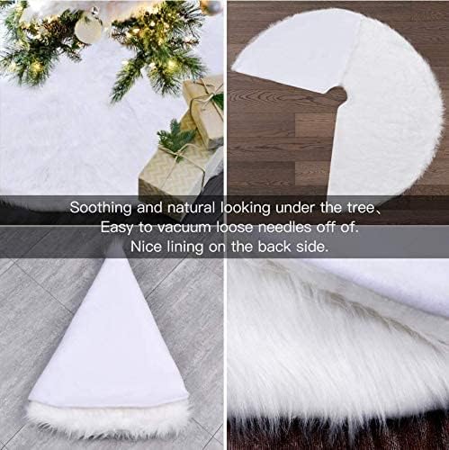 Christmas Tree Skirt, PHITRIC 48 Inches White Faux Fur Tree Skirt for Christmas Tree Decorations, Soft Thick Plush Xmas Tree Mat for Christmas Decor, Holiday Tree Skirts for Artificial Trees