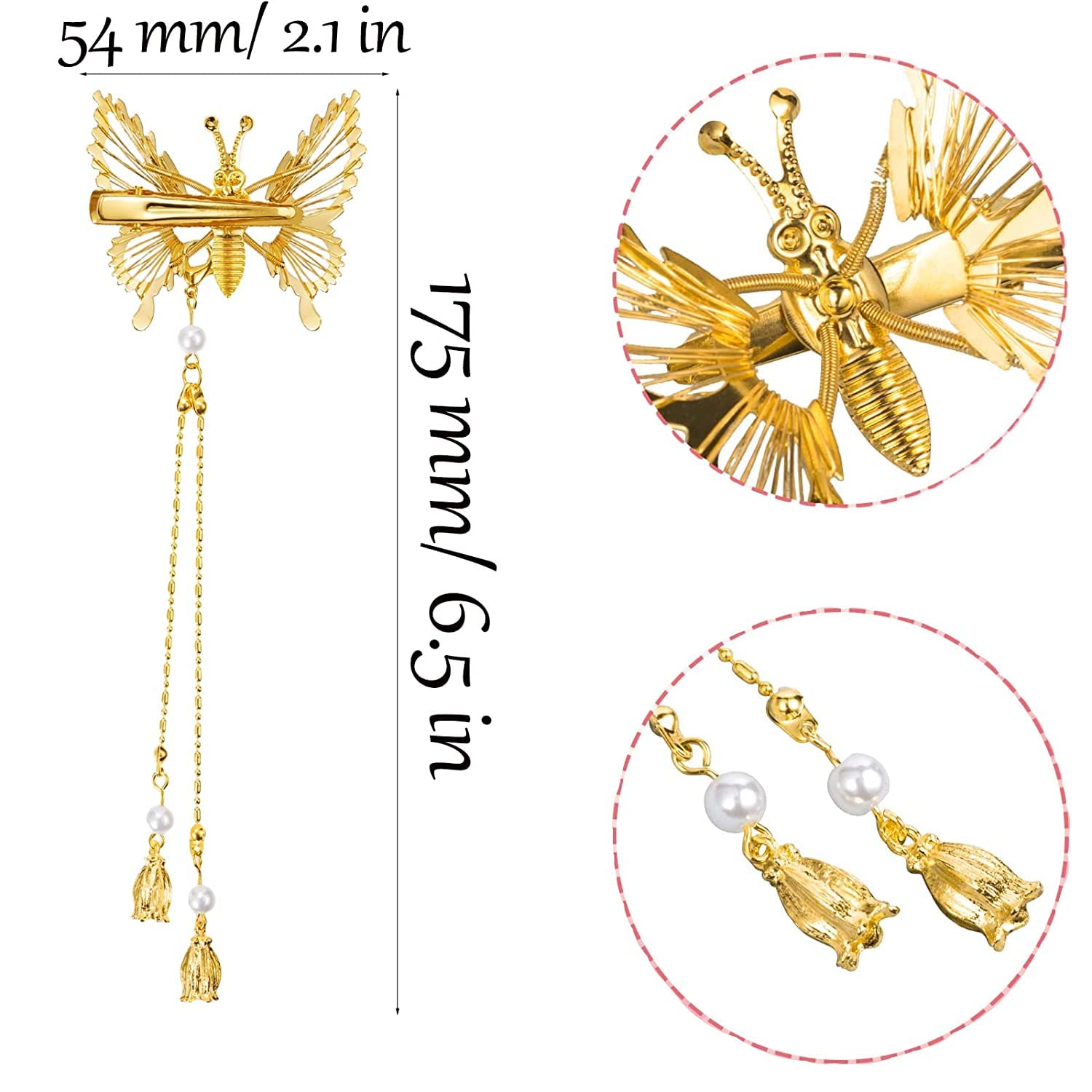 Flymind 6Pcs Moving Butterfly Tassel Hair Clips, Elegant Antique Side Hairpins Decorative Accessories for Women Girls (Silver)