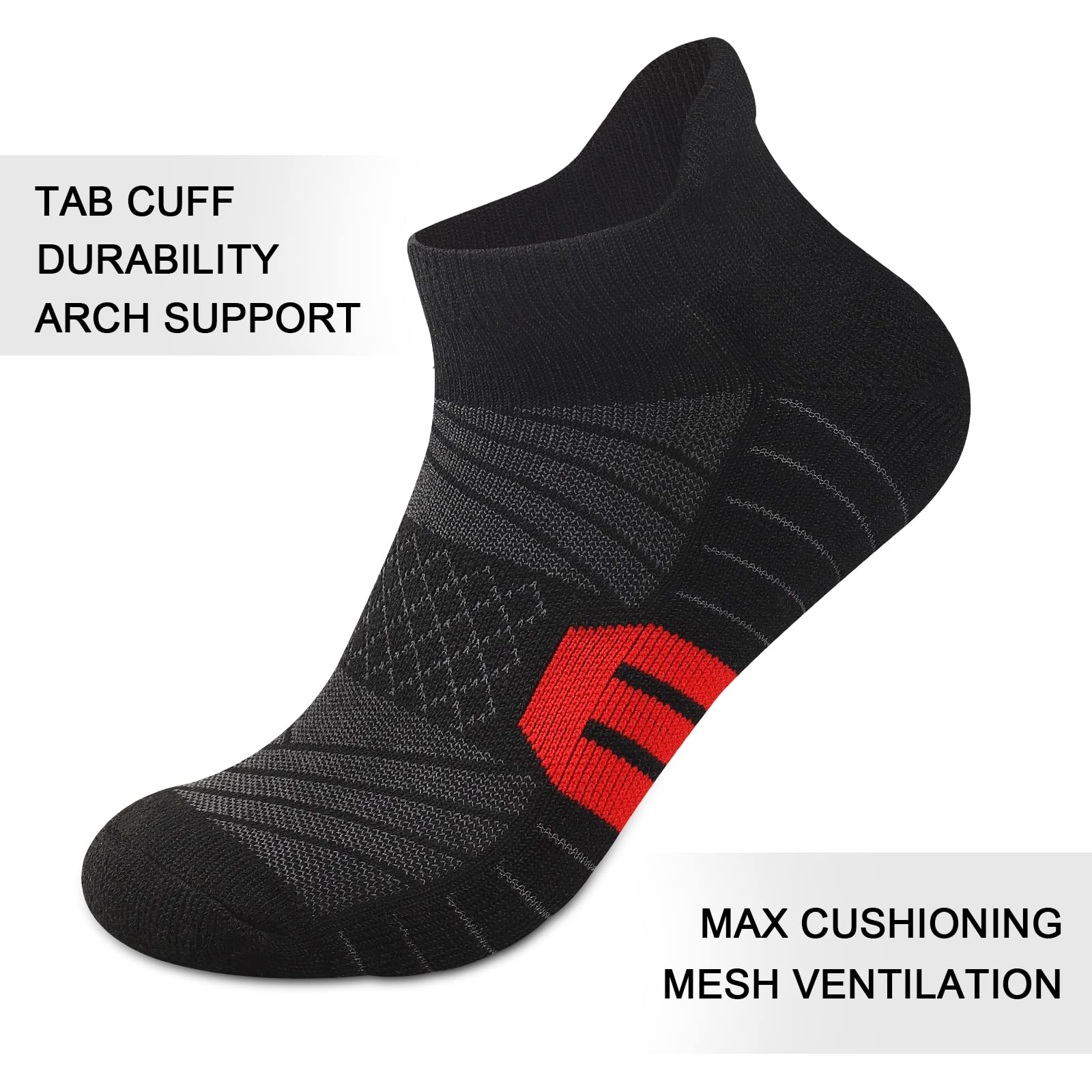 COOPLUS Mens Ankle Athletic Cushion Socks Breathable Low Cut Sports Running Socks with Tab (6 Pairs)