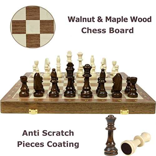 Wooden Chess Set for Kids and Adults – 18 inch Staunton Chess Set - Large Folding Chess Board Game Sets - Storage for Pieces | Wood Pawns - 2 Extra Queens