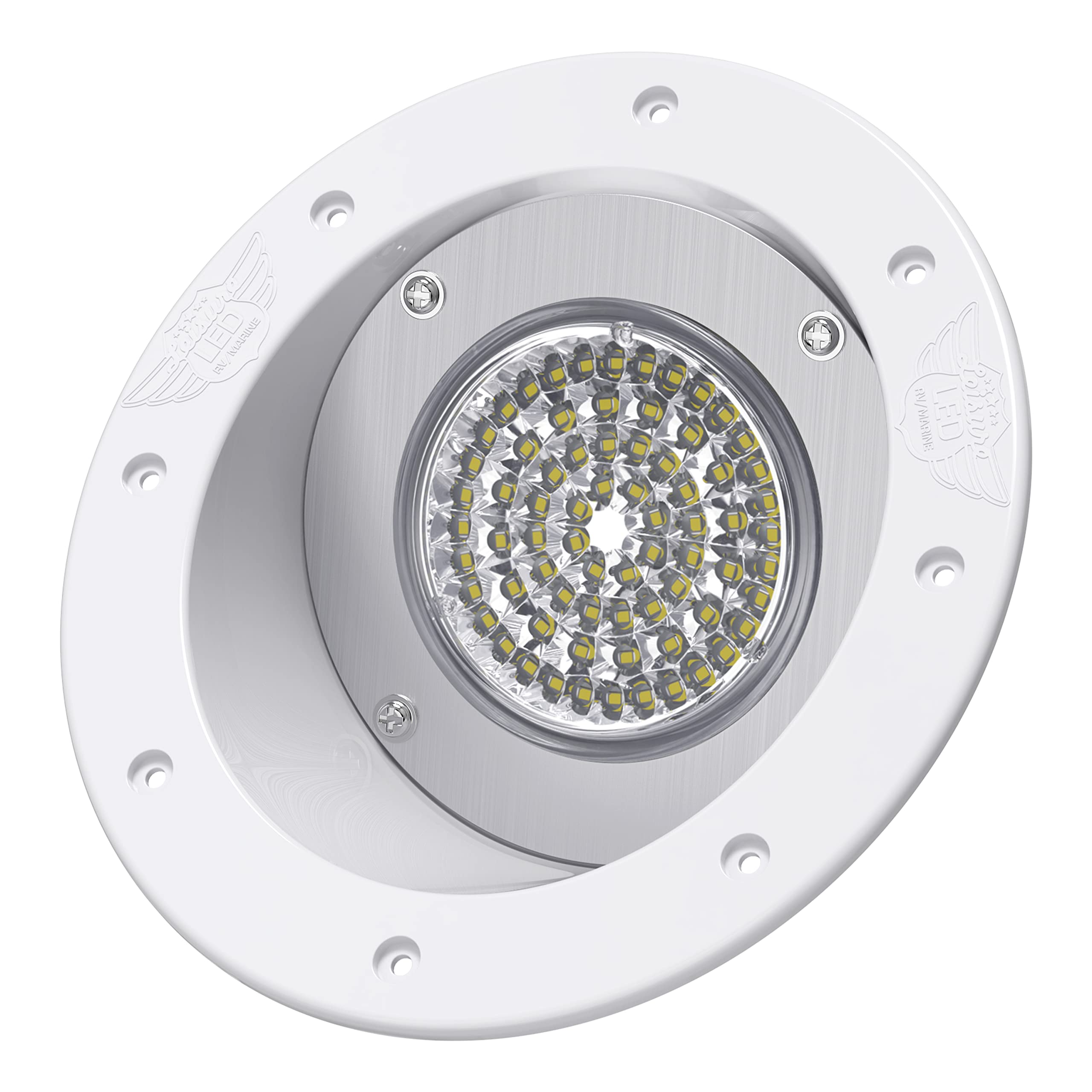 Leisure LED RV Exterior Round Flood Porch Utility Light - White 12v 1100 Lumen Lighting Fixture Replacement Lighting for Weekend Warrior RVs, Trailers, Campers, 5th Wheels (White)