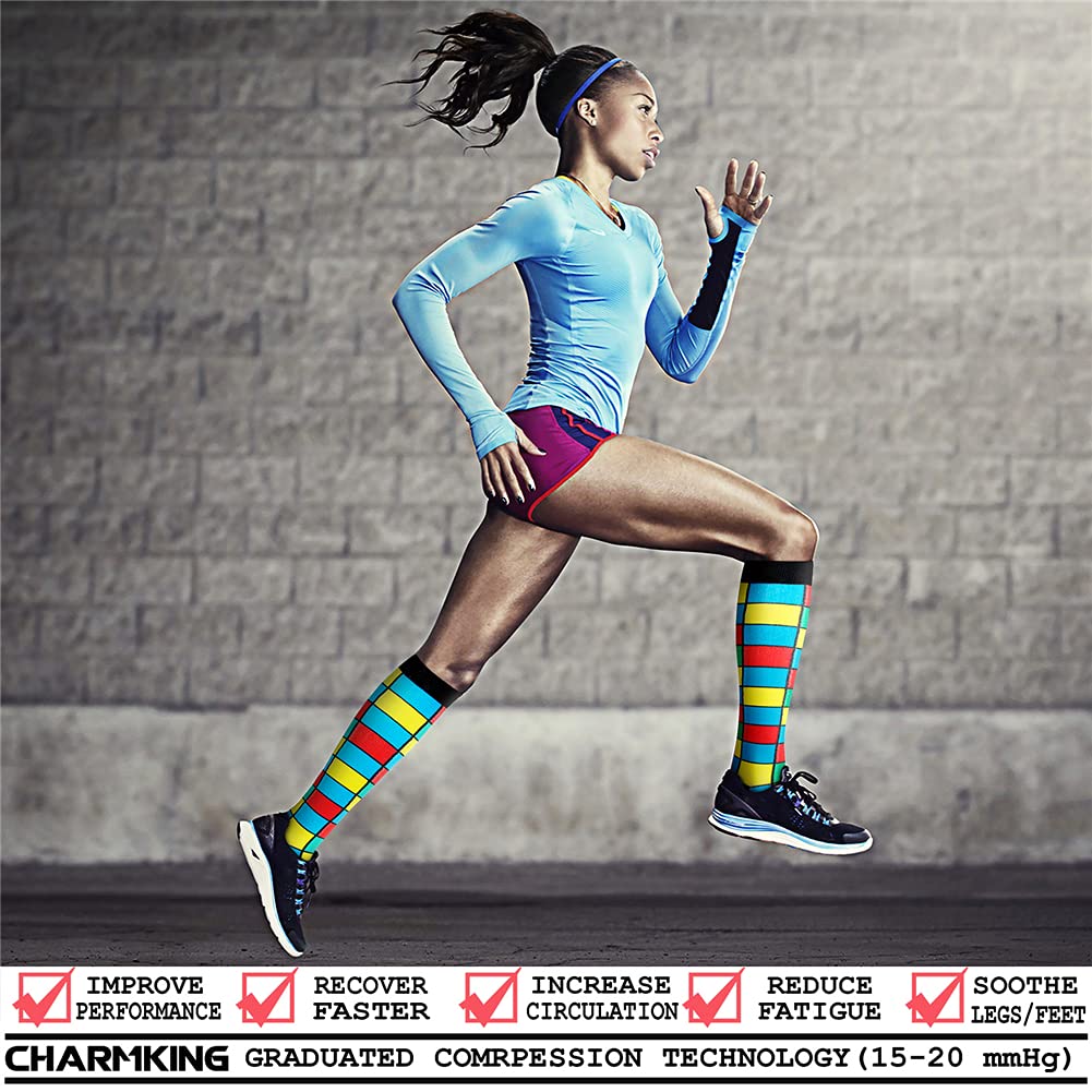 CHARMKING Compression Socks for Women & Men (8 Pairs) 15-20 mmHg Graduated Copper Support Socks are Best for Pregnant, Nurses - Boost Performance, Circulation, Knee High & Wide Calf (L/XL, Multi 40)