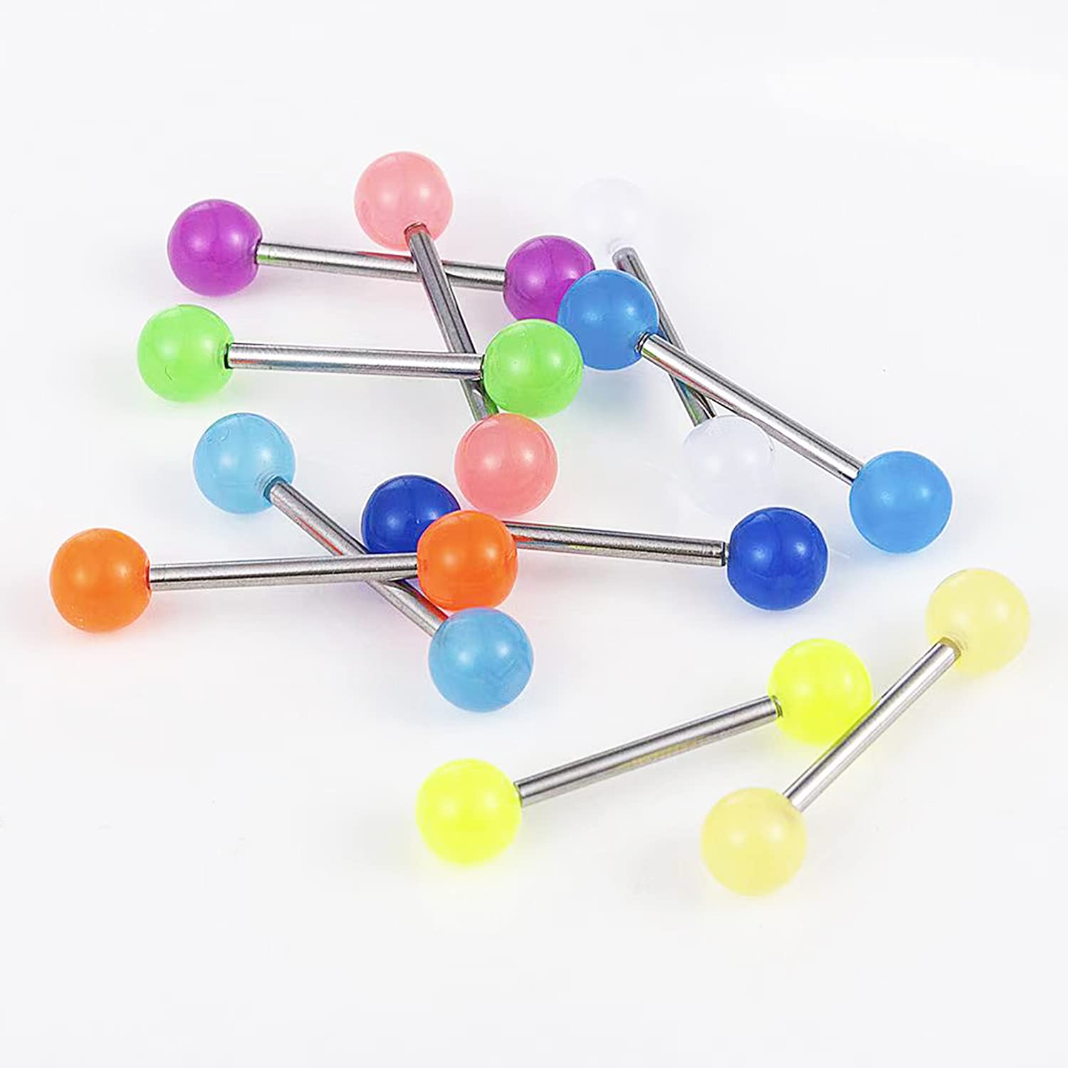 CHARMONLINE Tongue Rings Barbell Nipple Bars 12Pcs Glow in The Dark 14G Bioflex Acrylic or Stainless Steel Piercing Rings Jewelry