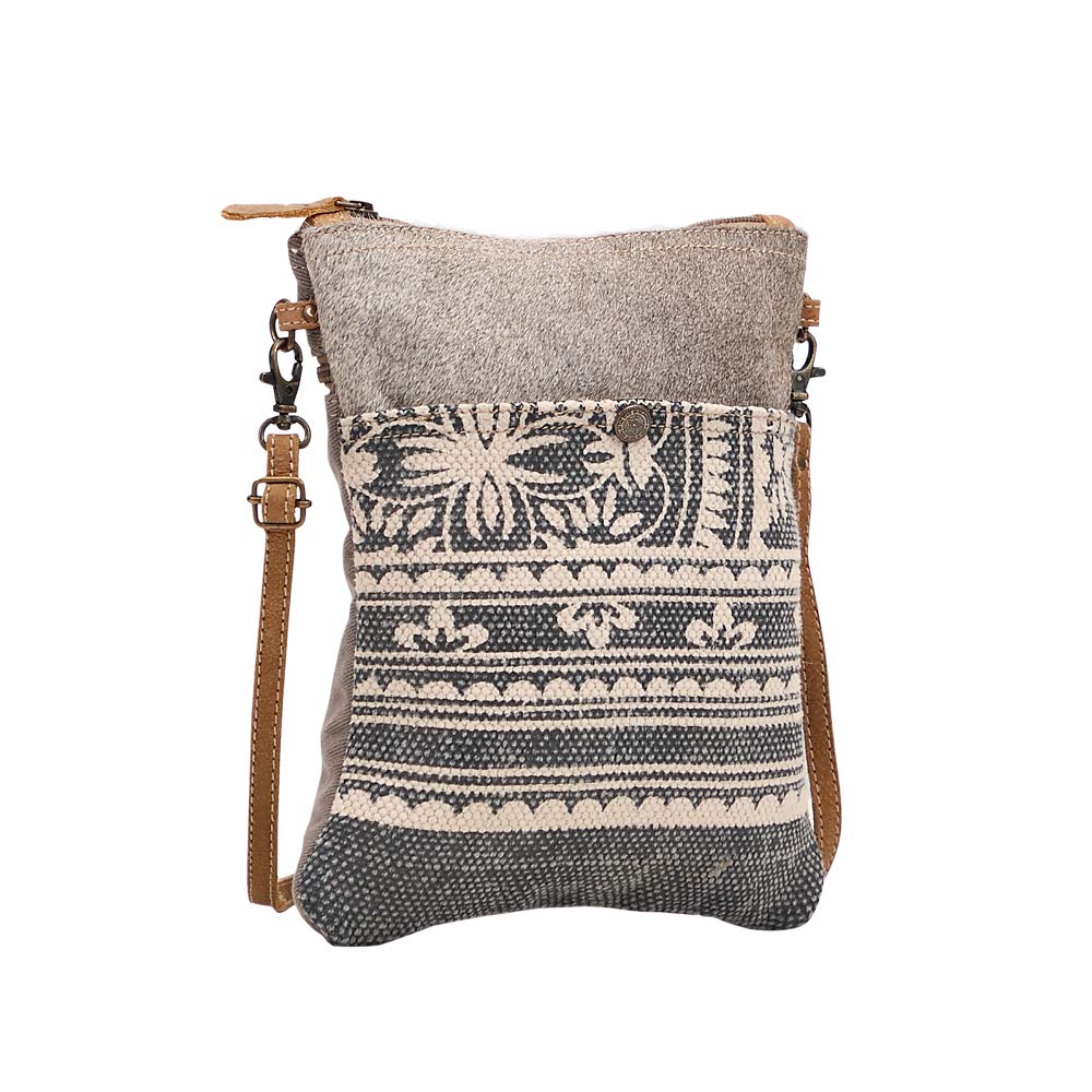 Myra Bag Runner Upcycled Canvas & Cowhide Crossbody Bag S-1452