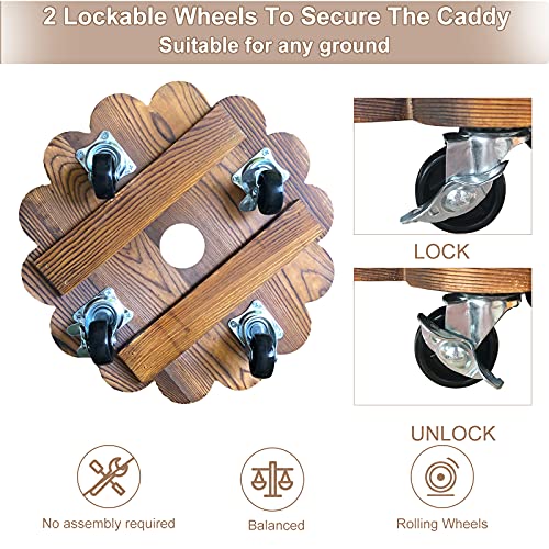 Melody House Plant Caddy, 12 Inch Plant Stand with Wheels, Indoor Round Wood Rolling Plant Dolly, 2 Pack