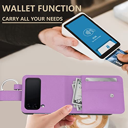 Warmson for Samsung Z Flip 4 Case,Samsung Z Flip 4 Wallet Case with Ring Card Slot Galaxy Z Flip 4 Case PU Leather RFID Blocking Protective Flip Folio Z flip 4 5G Case Purple for Women Girls Men