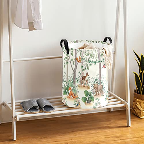 Woodland Animals Personalized Laundry Basket ,Custom Foldable Storage Bins Laundry Hamper for Nursery Pet Toys Clothes