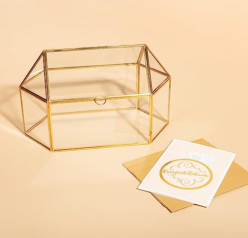Hanna Roberts Card and Gift Holder Glass Cards Box for Weddings, Birthdays, Graduations, Baby and Bridal Showers (Half Opening)