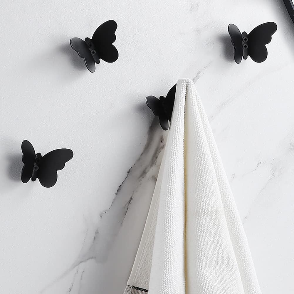 Ideal Swan 6 PCS Hooks for Shower - Stainless Steel Butterfly Shape Hooks, Essentials Elegant and Functional Home Storage Solution for Decor Bathroom Kitchen Home (Black)