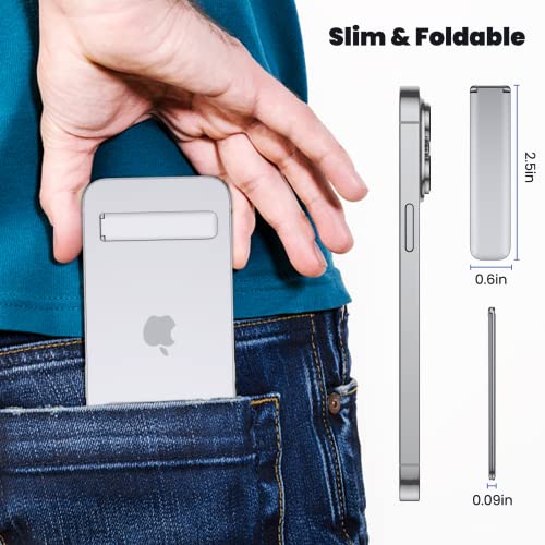 ICHECKEY Ultra-Thin Kickstand for Cell Phone. Reinforced Drop Protection, 2 Pack Adjustable Angle Orizontal/Vertical Desk Stand Holder Accessories for All Smartphone, iPad, Tablet [4.7-10.8''] -Silver
