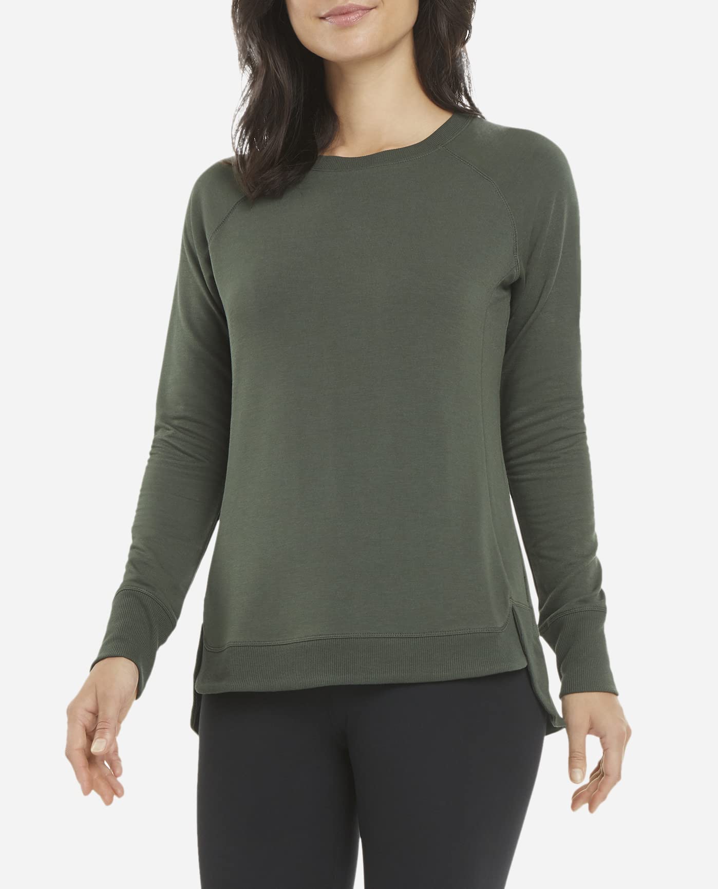Danskin Women's Long Sleeve Tulip Hem Crew Neck Top, Atmosphere, X-Large