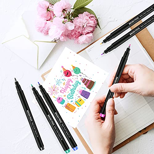 Piochoo Calligraphy Pens,10 Refill Colors Brush Markers Hand Lettering Pens for Beginners, Hand Writing, Drawing, Sketching, Journaling, Illustrations