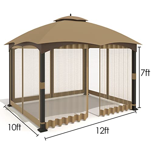 Tanxianzhe 10'x12' Gazebo Replacement Mosquito Netting 4-Panel Patio Screen Walls with Zipper (Khaki)