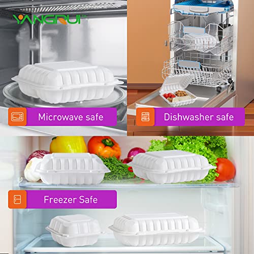 YANGRUI Clamshell Food Containers, 100 Pack Large Capacity 9 Inch 41 OZ Clean Film Package Meal Prep Container BPA Free Microwave Freezer Safe 3 Compartments Plastic To Go Containers