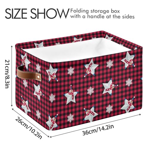 Christmas Star Snowman Snowflakes Storage Basket Bins Sturdy Toy Storage Organizer Bins Laundry Basket with Handles for Living Room Clothes Nursery Closet Shelf Playroom,2 pcs