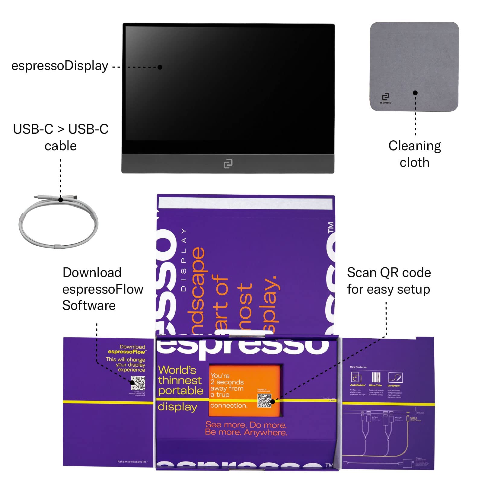 espresso Displays 15: World's Thinnest Portable Monitor - Premium Touchscreen for Mac, Windows & More. Durable, Robust Aluminium Design. 1 Cable Connection.