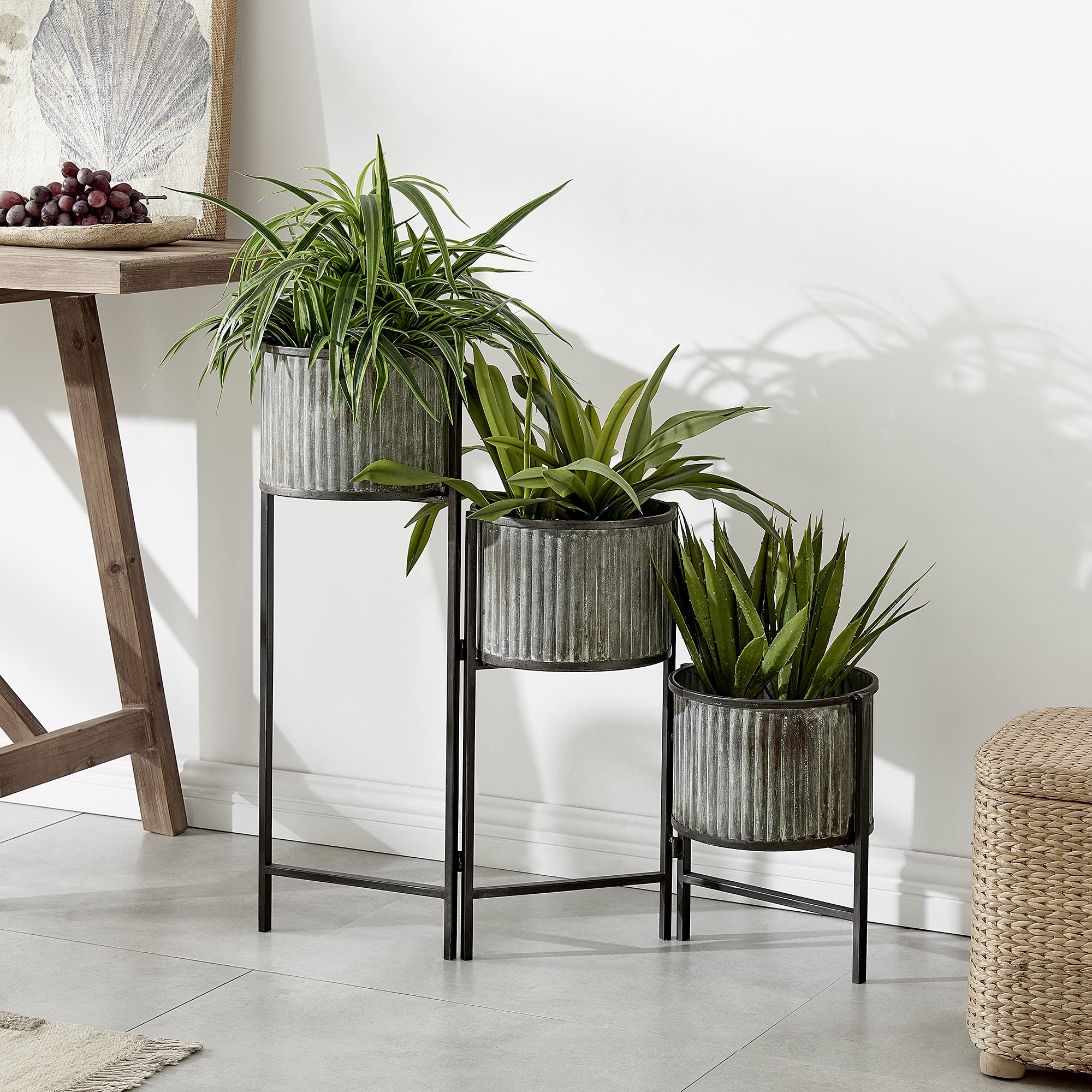 FirsTime & Co. Silver Jasper Outdoor Planter 3-Piece Set Indoor or Outdoor Raised Flower Pot for Garden, Patio, Balcony, Metal, 28 x 9.5 x 31 inches (70446)