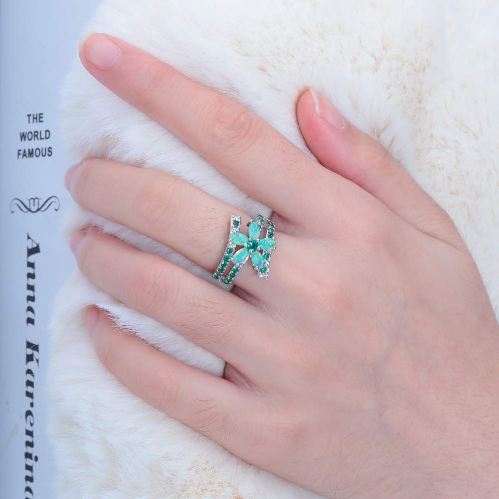 CiNily Silver Green Fire Opal Emerald Women Jewelry Gemstone Ring Size 5-12 (5)