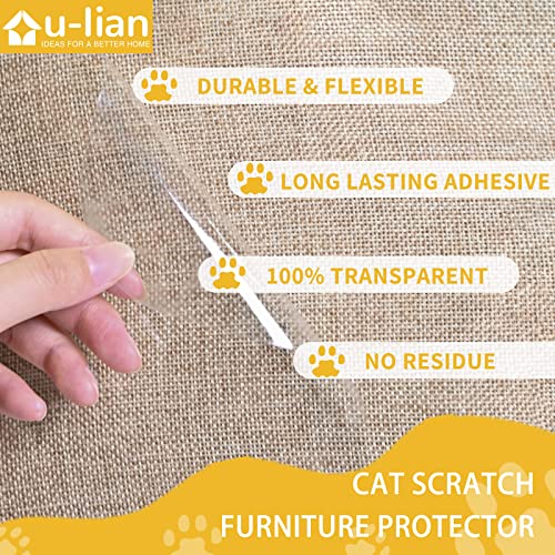 U-LIAN 12 Pack Anti Scratch Furniture Protector Couch Protector for Cats Couch Corner Scratch Furniture Protector Cat Tape Gift Scratching Deterrent Plastic Covers for Sofa Training 17" L x 12" W