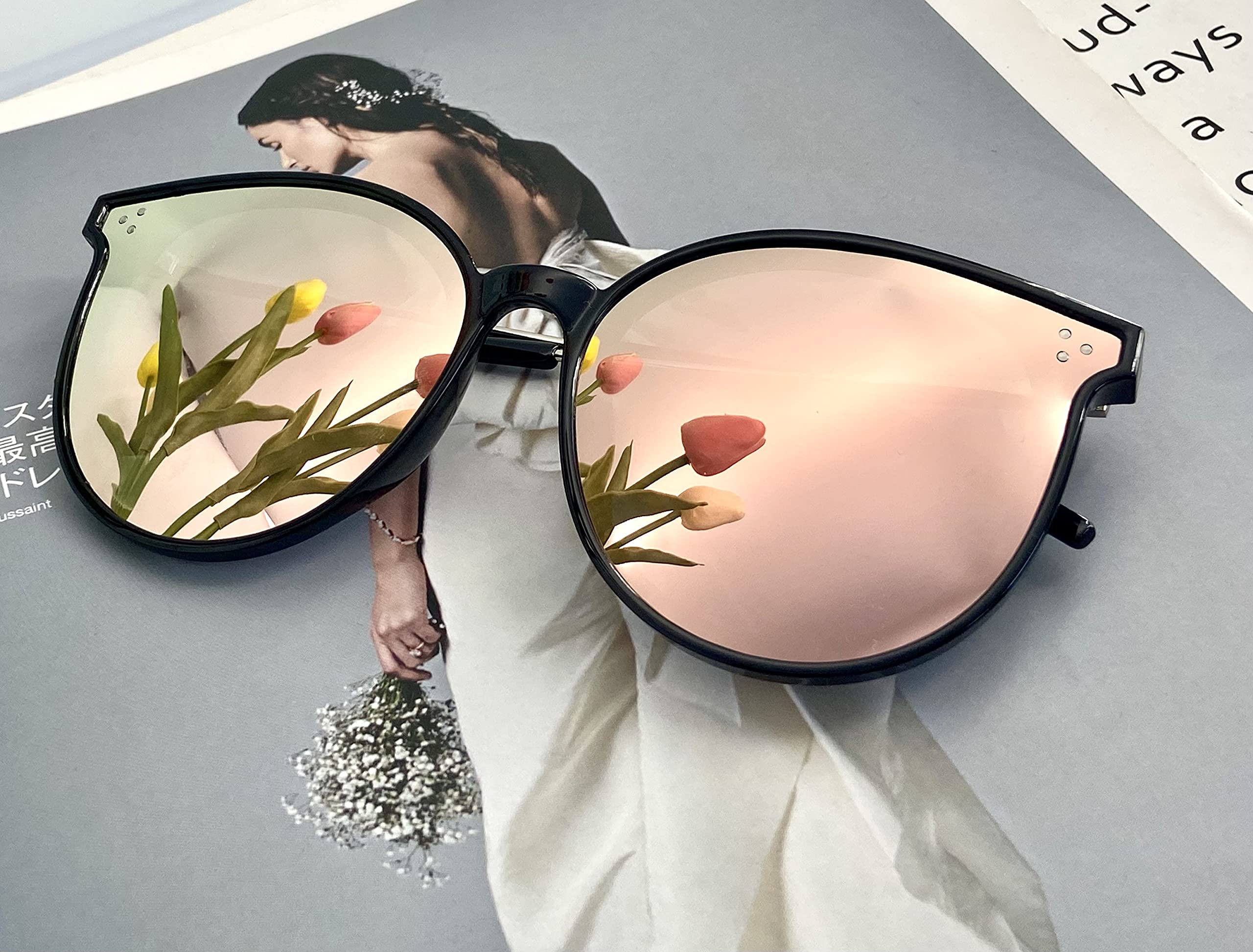 Dollger Polarized Cat Eye Sunglasses for Women Trendy mirrored Oversized UV Protection Fashion 90s Sunglasses PINK Shades
