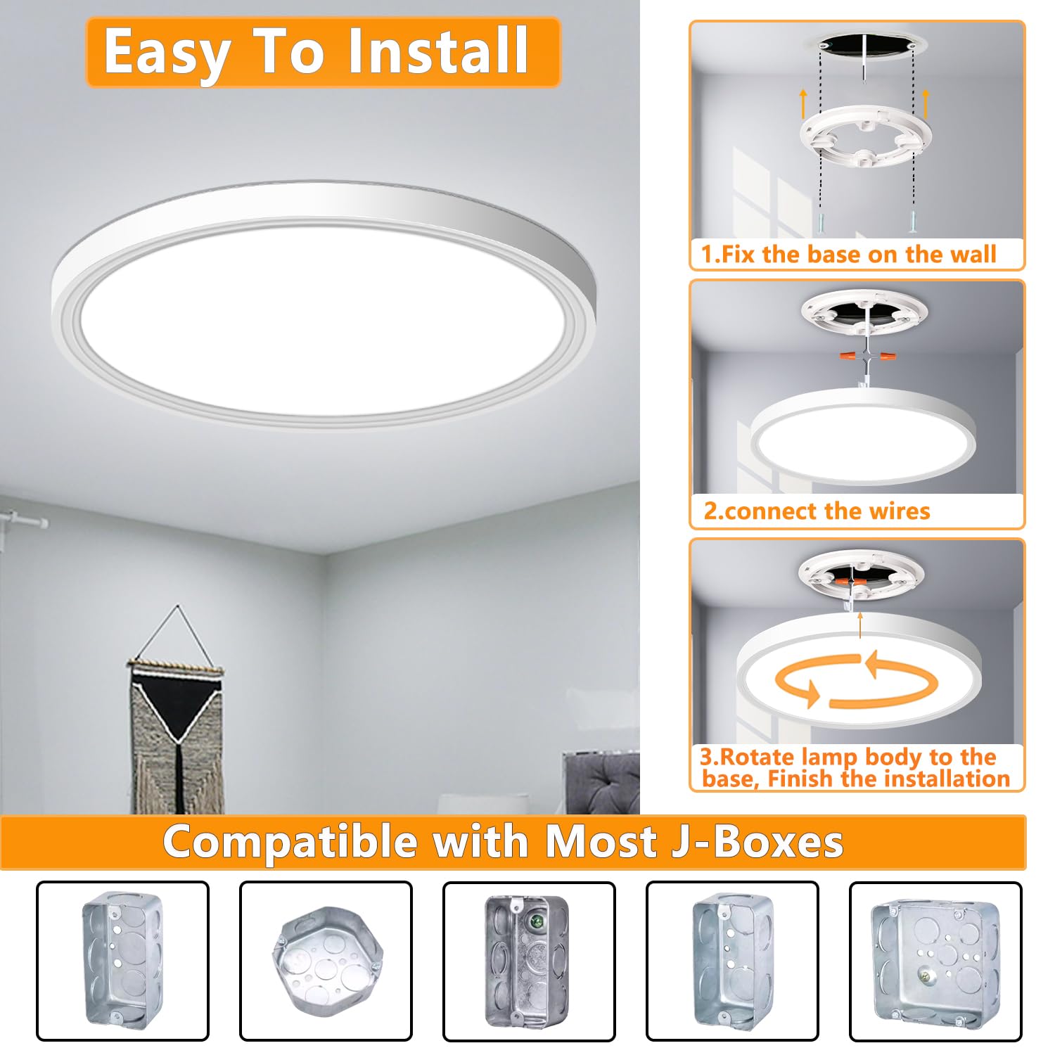 CHARYJOD LED Flush Mount Ceiling Light, 9inch Low Profile LED Ceiling Light,18W 5000K Ultra Thin Round Ceiling Light Fixture for Kitchen Bedroom Hallway Garage Laundry Stairwell Basement Closet White