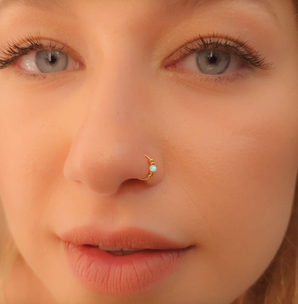 Opal nose ring - Thin 14k Gold Filled Tiny White Opal Nose piercing Hoop - 2 mm White Opal piercing Nose Hoop - 24 gauge very Thin Nose Hoop Tiny Piercings Nose Rings hoop - Delicate nose ring
