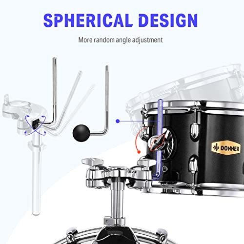 Donner Drum Set Adult 5-Piece with Practice Mute Pad, 22 inch Full-Size Acoustic Drum Kit Transparent Acrylic high-end, Red-DDS-1000p