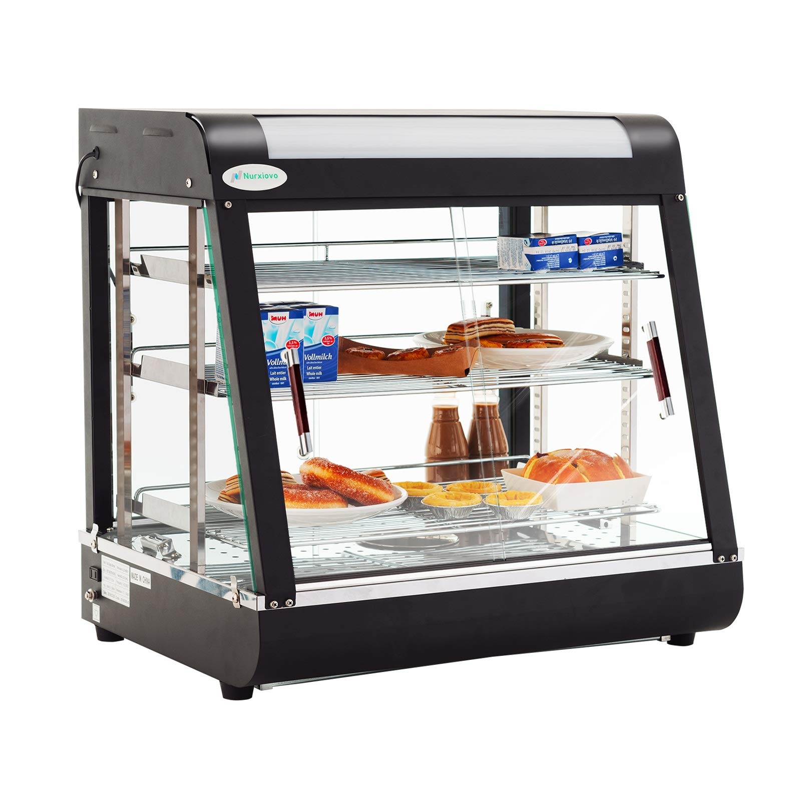 Nurxiovo 27inch Countertop Food Warmer Display Cases Pizza Commercial Heated Bakery Stainless Steel Hot Pastry Restaurant self Service Empanda Patty w/ 3 Shelves 25-1/2 X 27 X 19in