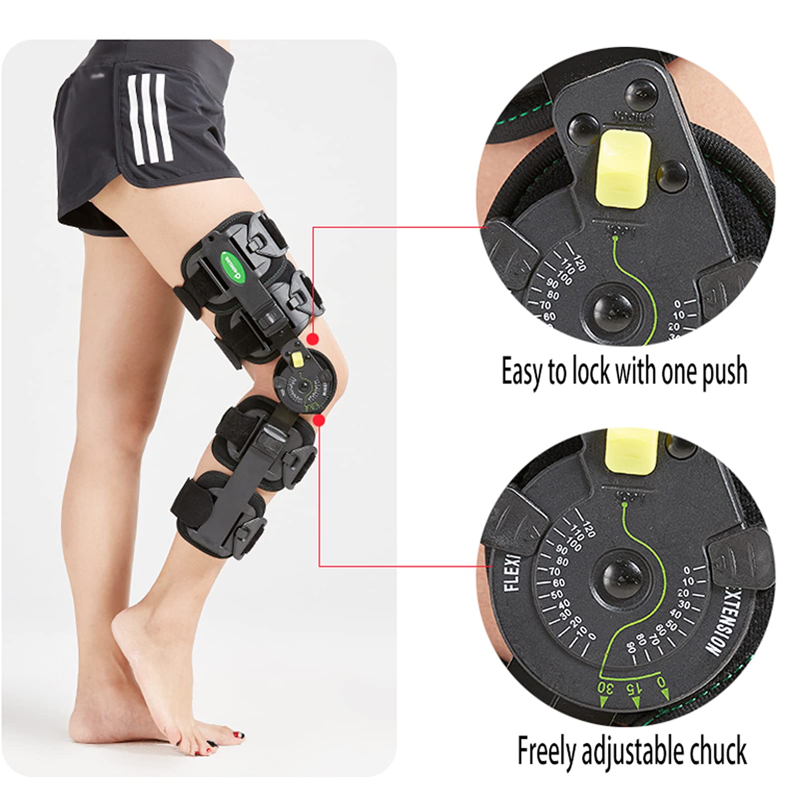 DXDUI Hinged Knee Brace Support Adjustable Leg Brace Knee Immobilizer Brace Lightweight for Recovery Support Ligament Injuries Relief Knee Joint Pain