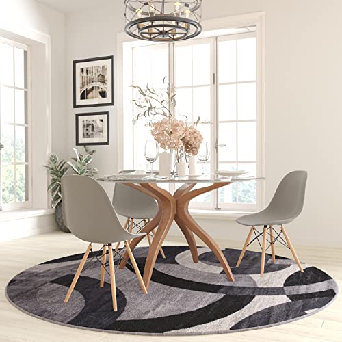 Masada Masada Rugs, Thatcher Collection Accent Rug with Interlocking Circle Pattern in Black/Grey with Olefin Facing and Natural Jute Backing - 8'x8' Round
