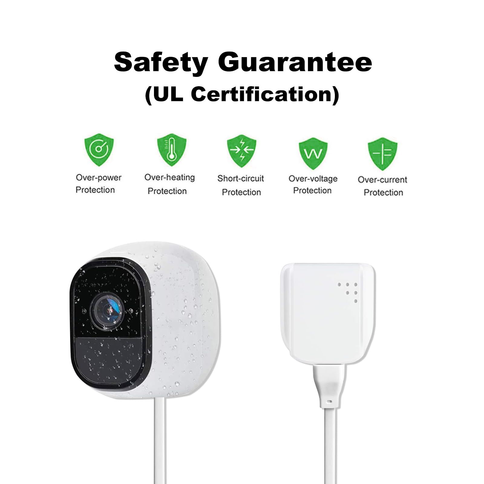 JESSPOW 2Pack 10 Feet Power Cable for Arlo Pro and Arlo Pro 2, Weatherproof Outdoor Charging Cord with Quick Charge 3.0 Power Adapter, Compatible Arlo Go, Arlo Security Light (White)