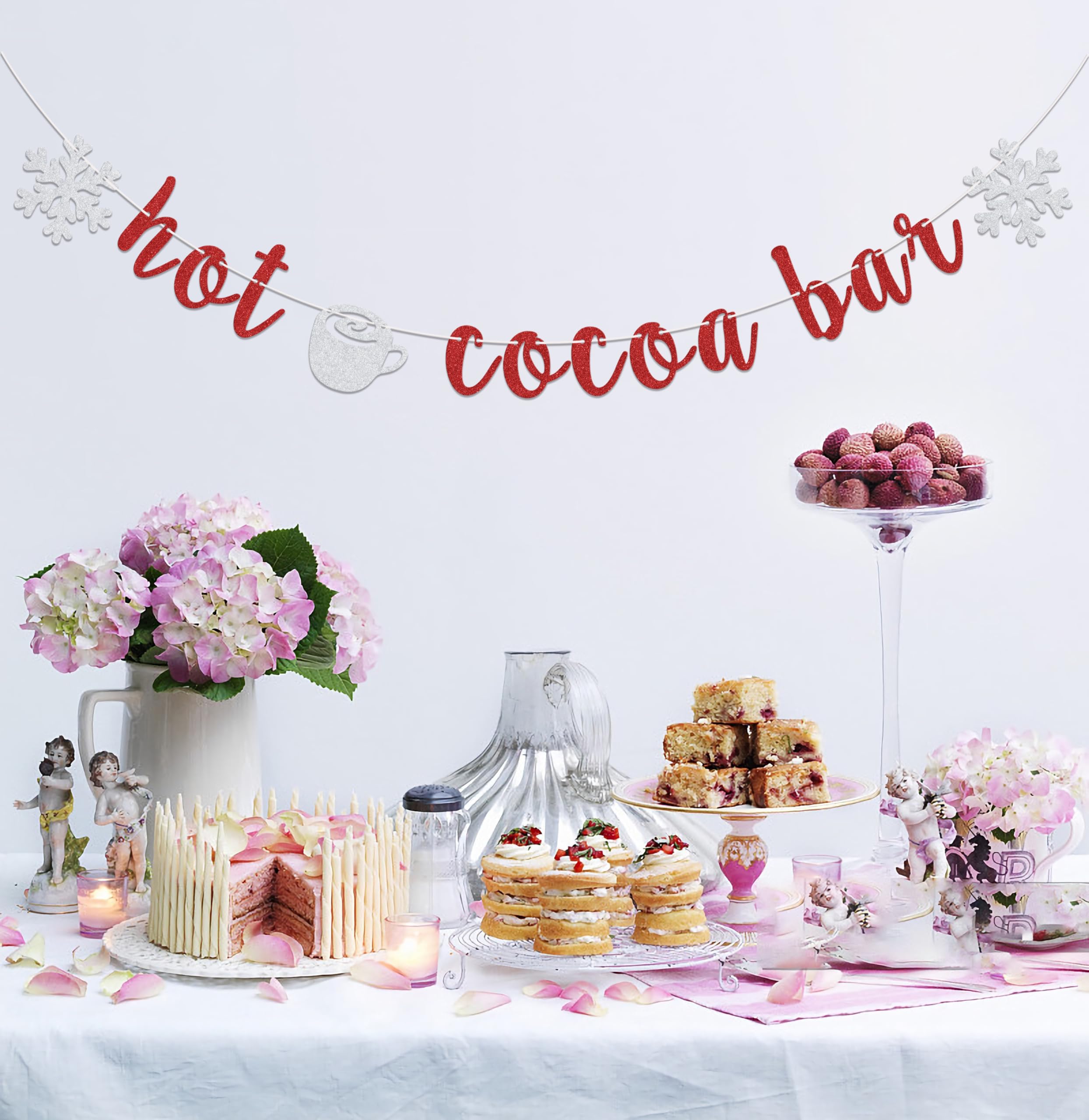 Hot Cocoa Bar Banner, Hot Chocolate Bar Decorations, Hot Cocoa Bar Decorations, It’s Cold Outside Bar Sign, Wintertime Holidays Christmas Party Decor Red Silver