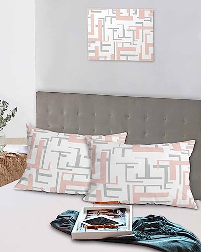 Edwiinsa Pink Grey Pillow Covers Standard Size Set of 2 Bed Pillow, Modern Geometric Abstract Art Aesthetics Plush Soft Comfort for Hair/Skin Cooling Pillowcases with Envelop Closure 20''x26''
