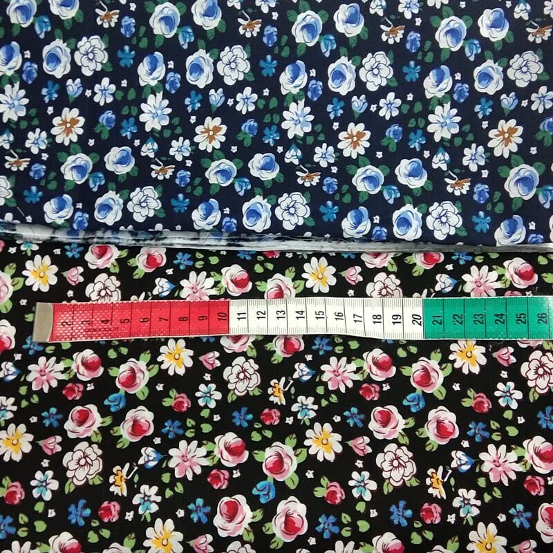 PUMCRAFT Sewing Fabric 100% Plain Cotton Poplin Black Colorful Flower and Navy Blue FlowerPrinted Cotton Poplin Fabric 50x140cm Tree Fabric Patchwork - 50cm - 140cm Fabric Patchwork Craft