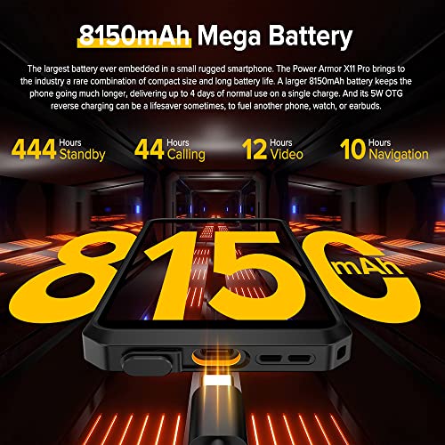 Ulefone Rugged Smartphone Unlocked Power Armor X11 Pro 8150mAh Battery, 8GB+ 64GB Android 12 Waterproof Cell Phone, 16MP Triple Camera 5.45 inch HD+ Screen, Dual SIM 4G Rugged Phone, OTG,GPS,NFC
