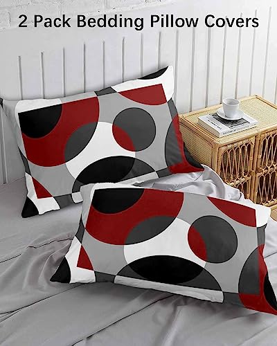 Edwiinsa Red Black Grey Pillow Covers King Standard Set of 2 Bed Pillow, Modern Geometric Abstract Art Aesthetics Plush Soft Comfort for Hair/Skin Cooling Pillowcases with Envelop Closure 20''x36''