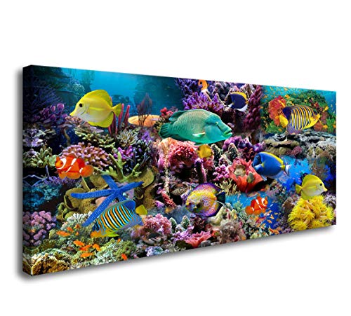 D72674 Great Barrier Reef Colorful Coral and Fish Large Wall Decor Canvas Wall Art Artwork Painting Ocean Decor for Living Room Bedroom Bathroom Decoration
