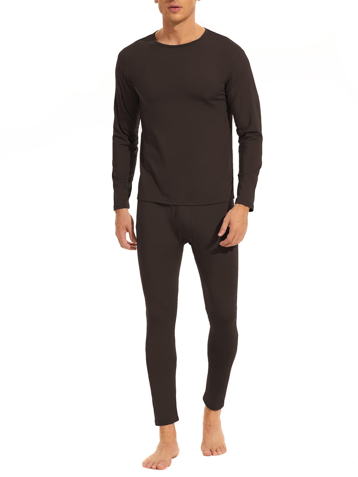 Century Star Thermal Underwear for Men Lightweight Soft Long Johns Warm Base Layer Top and Bottom Lightweight Brown Medium