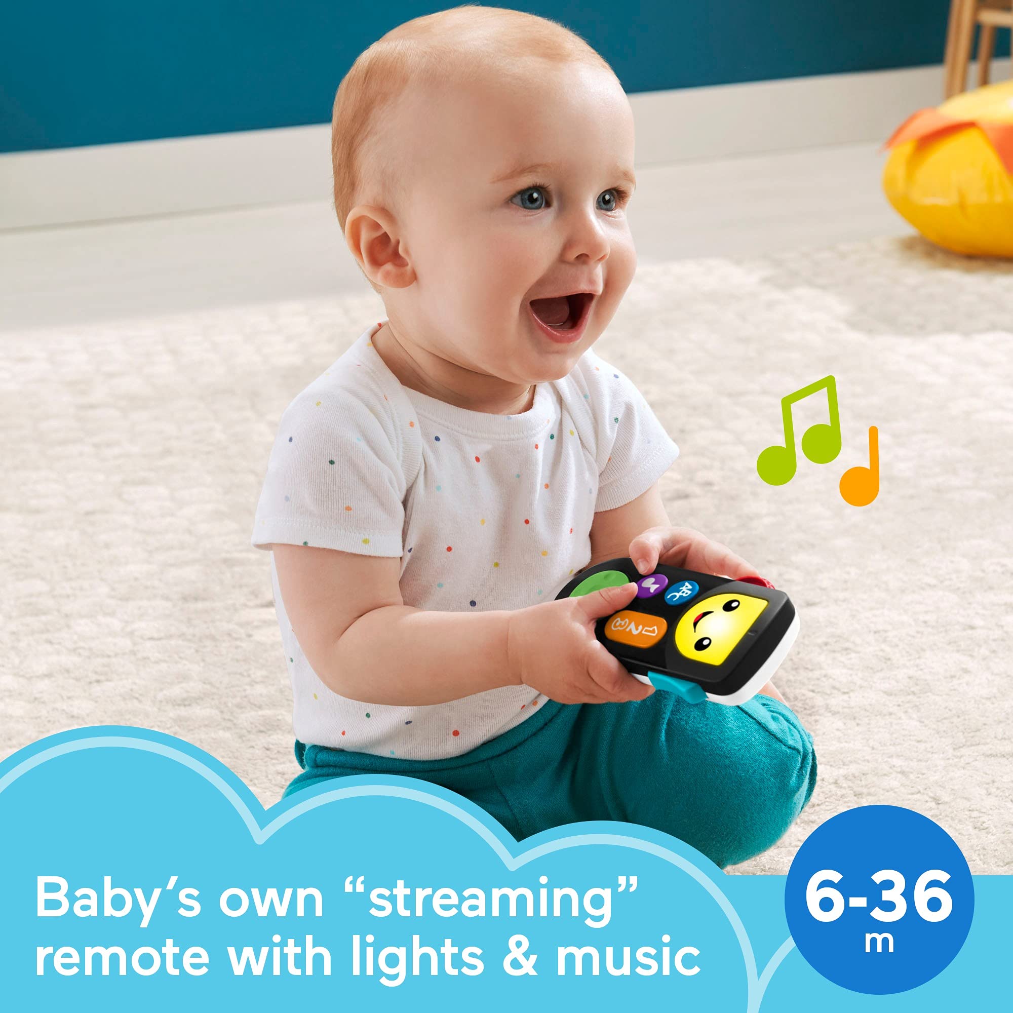 Fisher-Price Pretend Video Game Controller Baby Toy with Music Lights and Learning Songs & Laugh & Learn Stream & Learn Remote, Electronic Pretend TV Remote Toy with Lights and Educational Content